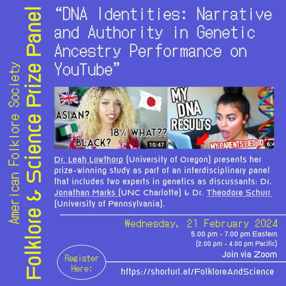 AFS Folklore and Science Section Hosts Prize Panel: “DNA Identities ...